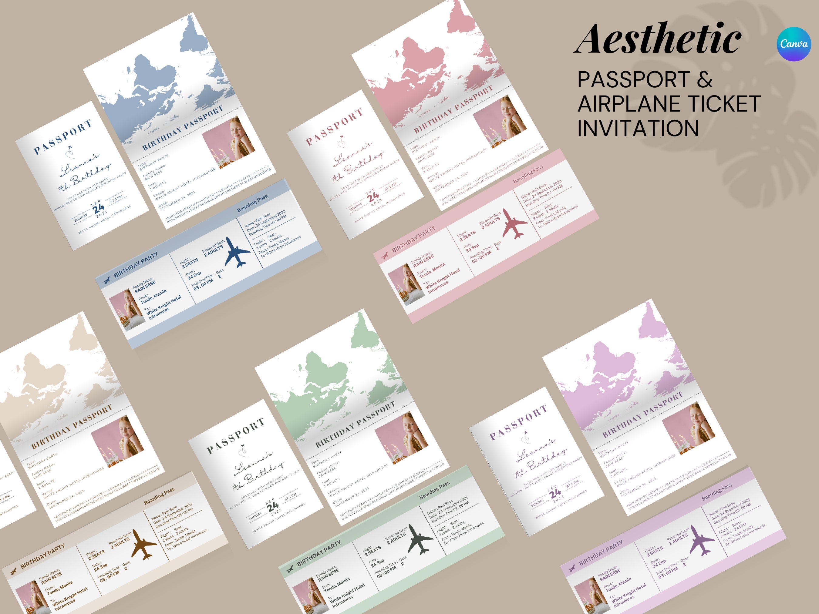 Aesthetic Passport and Airplane Ticket Invitation | Birthday or Wedding ...