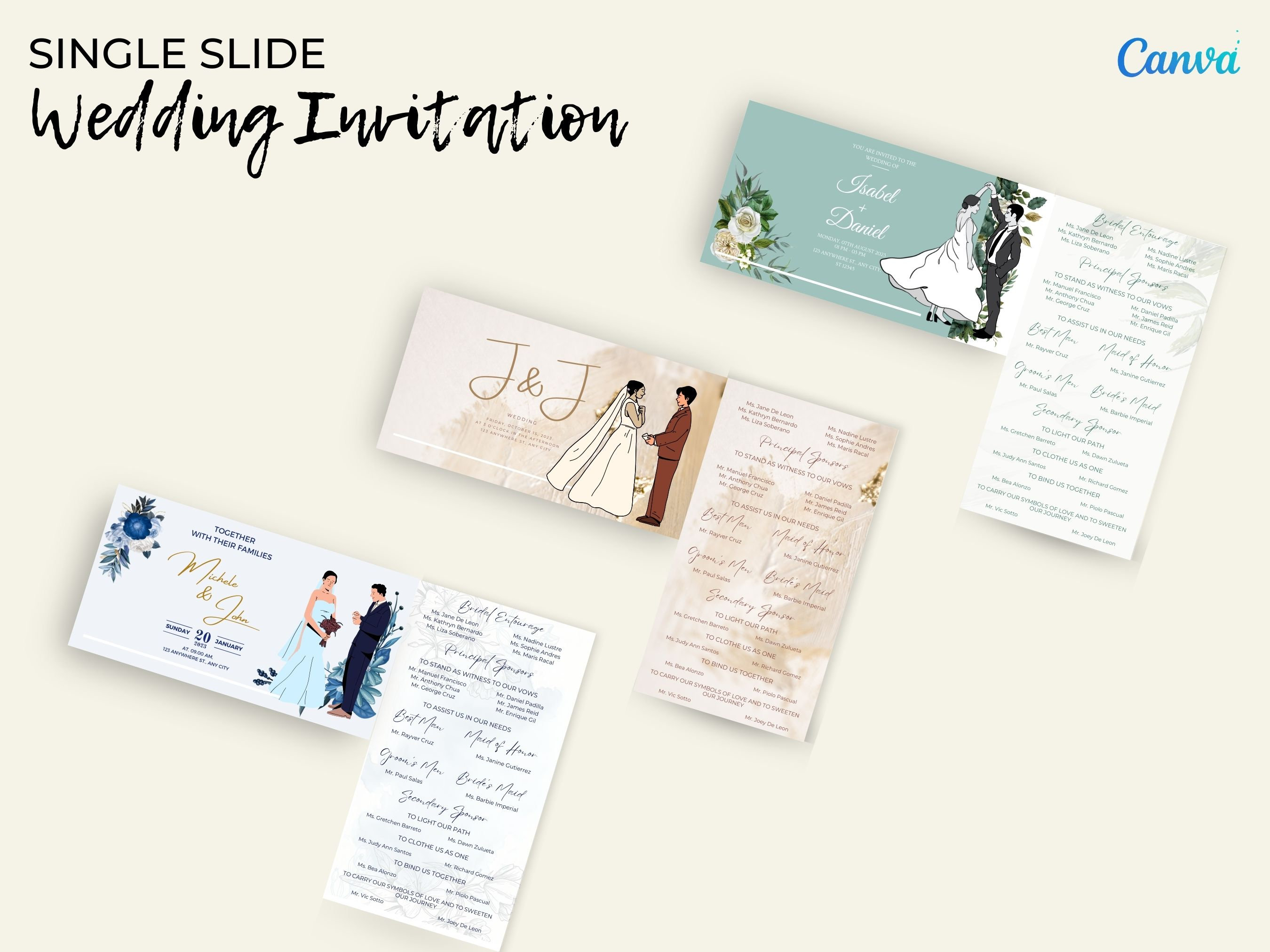 Single Slide Wedding Invitation Template Editable in Canva - Etsy