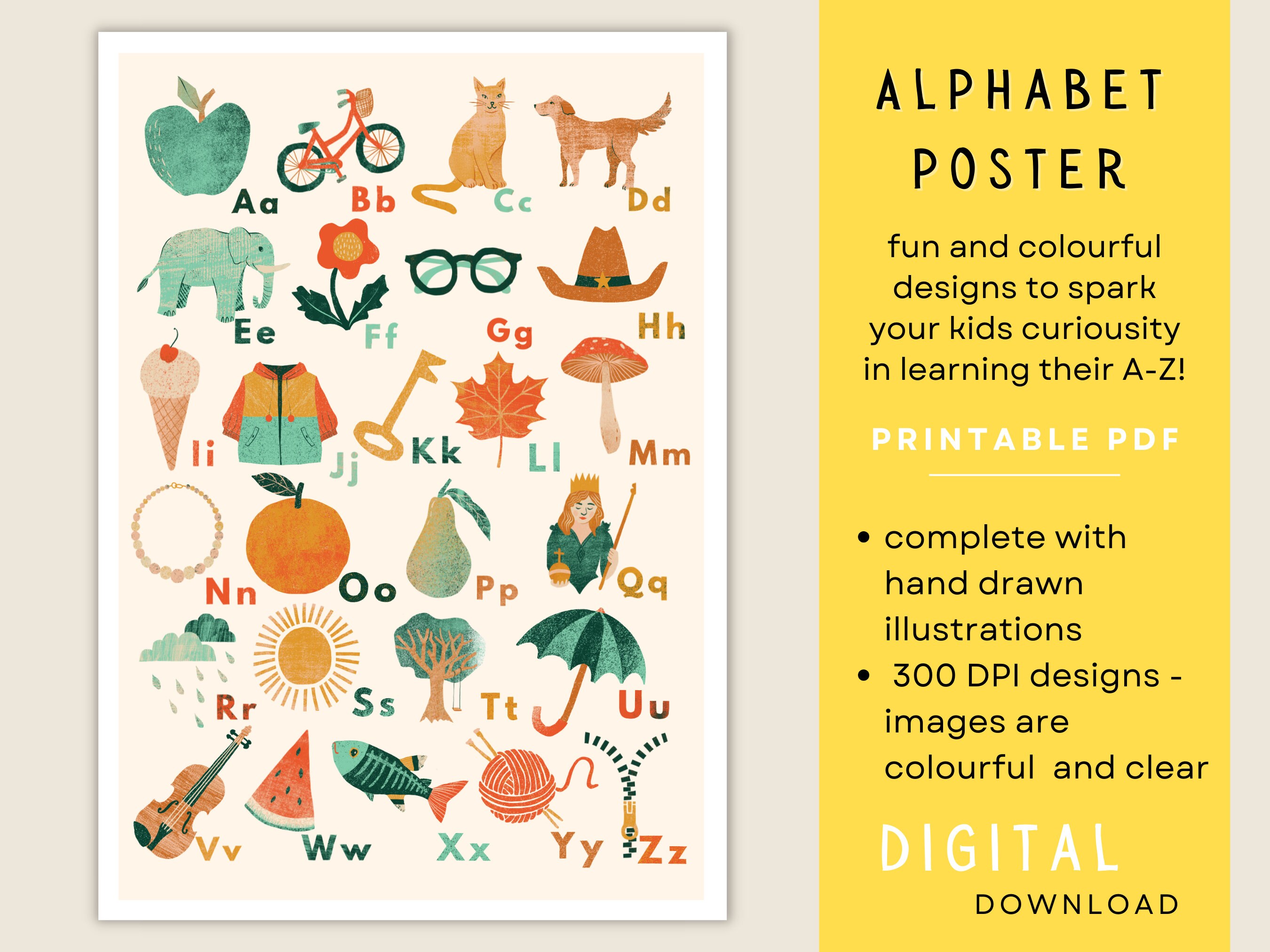 Printable Alphabet Poster Playroom Colorful Nursery Wall Art Playroom ...