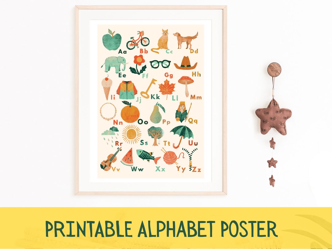 Printable Alphabet Poster Playroom Colorful Nursery Wall Art Playroom ...