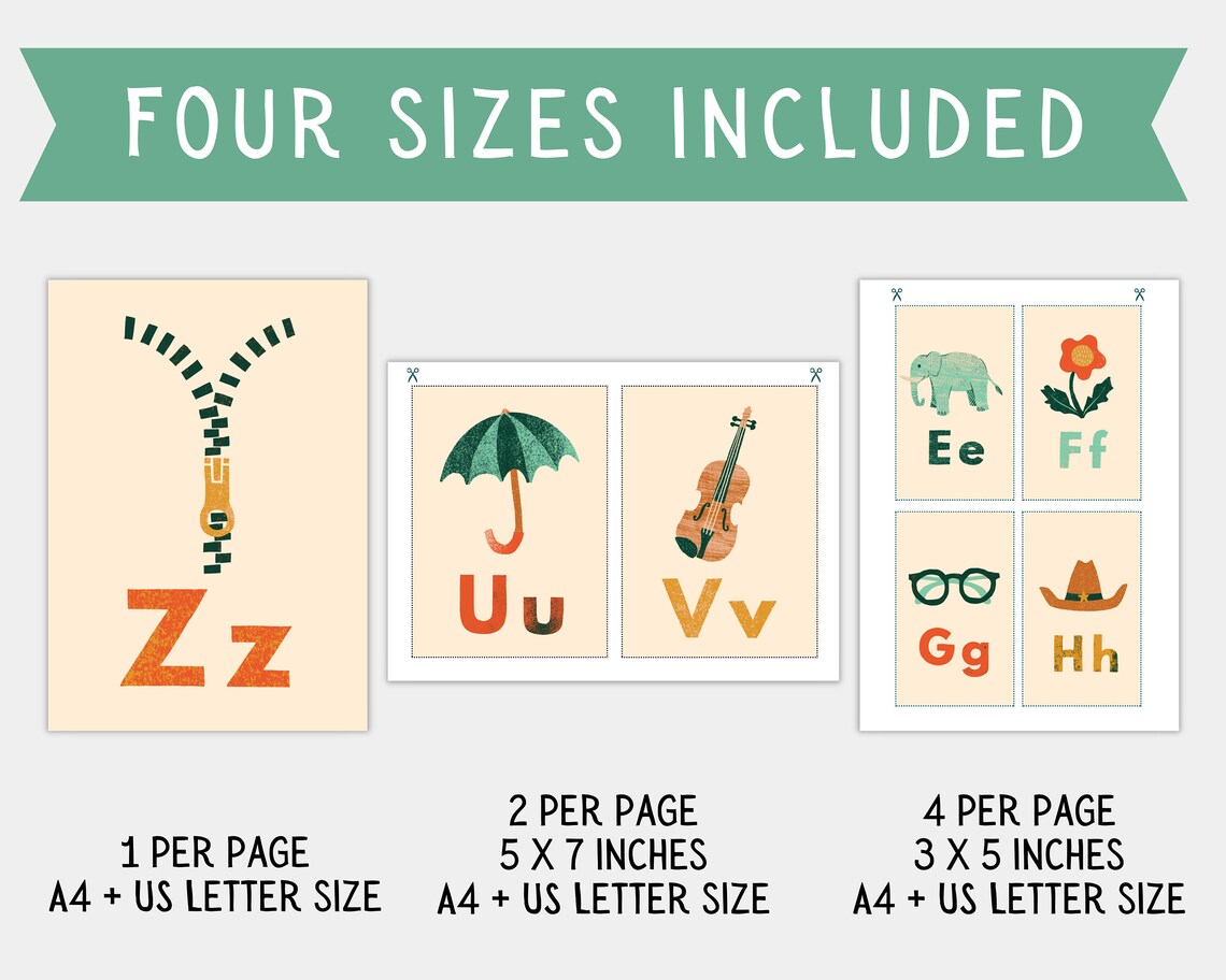 Printable ABC Flash Cards: Hand-drawn Kids Alphabet (digital Download ...