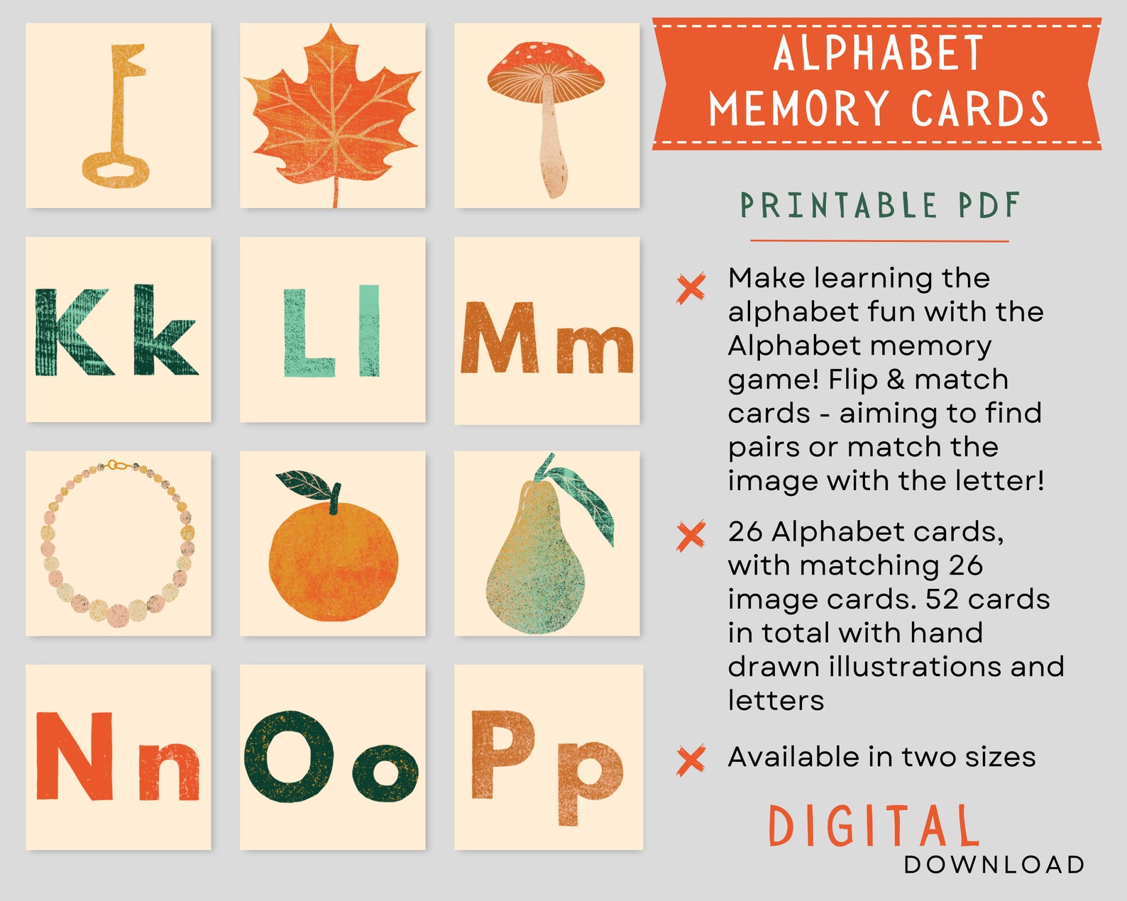 Alphabet Memory Card Game: ABC Learning, Preschool Activity (digital ...