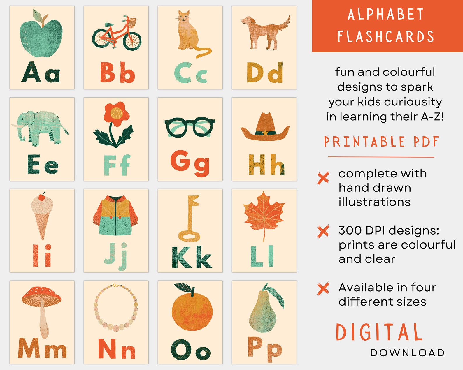 ABC Bildkarten, Lernkarten, A-Z Karten, ABC Lerne, Alphabet ...