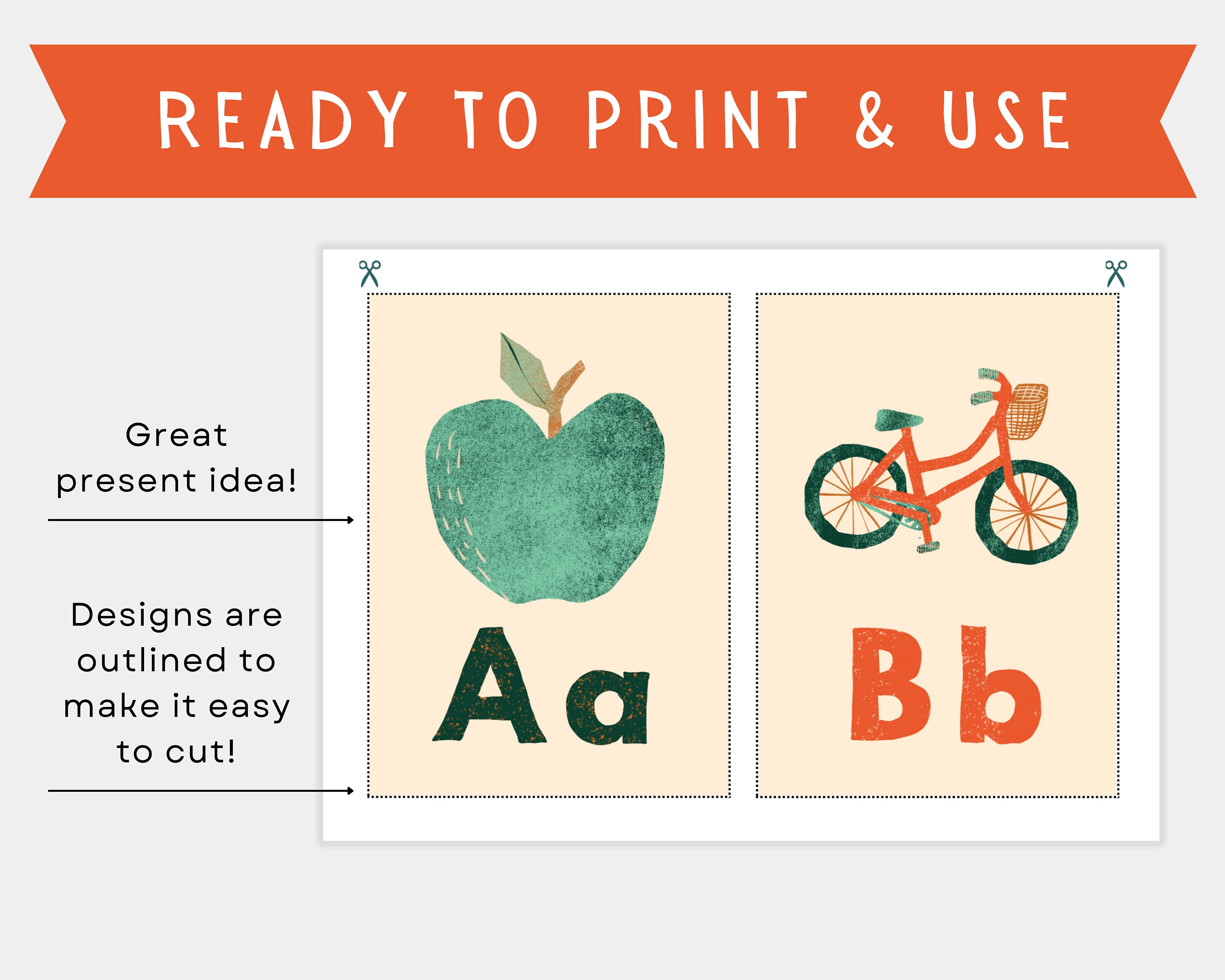 Printable ABC Flash Cards: Hand-drawn Kids Alphabet (digital Download ...