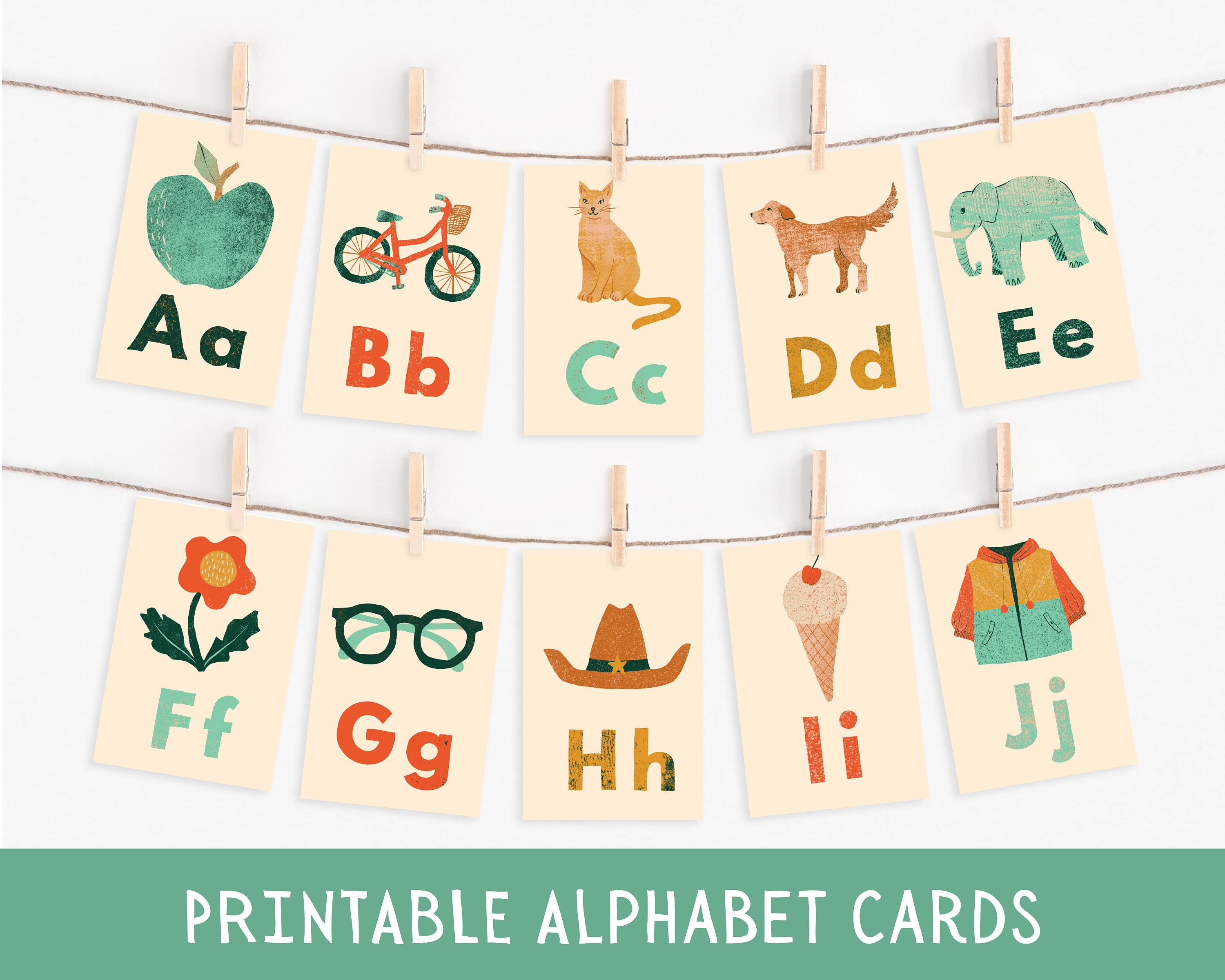 Printable ABC Flash Cards: Hand-drawn Kids Alphabet (digital Download ...