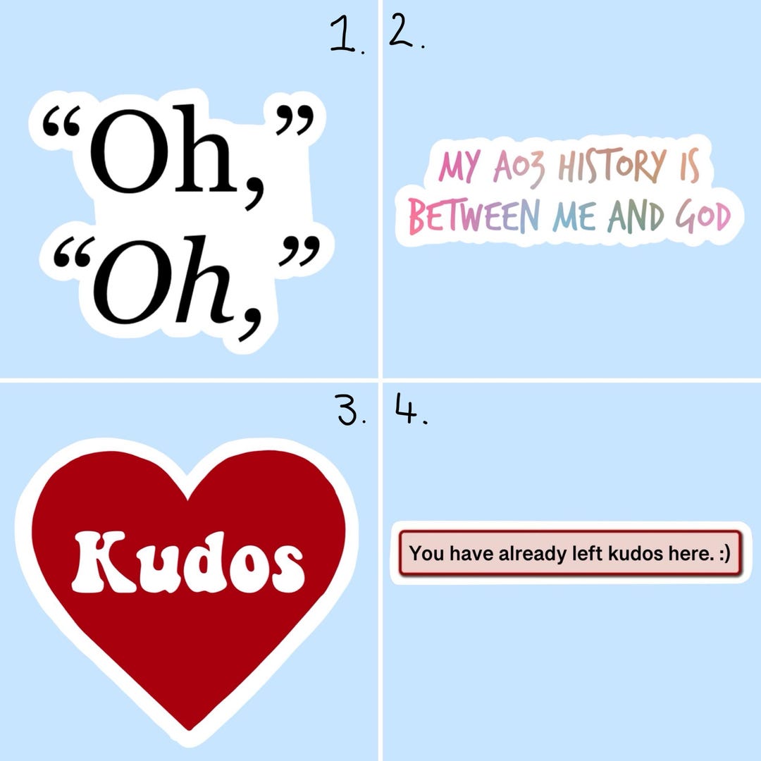 Fanfiction Themed Stickers | Ao3 | Dark Romance | Kudos | Customisable ...