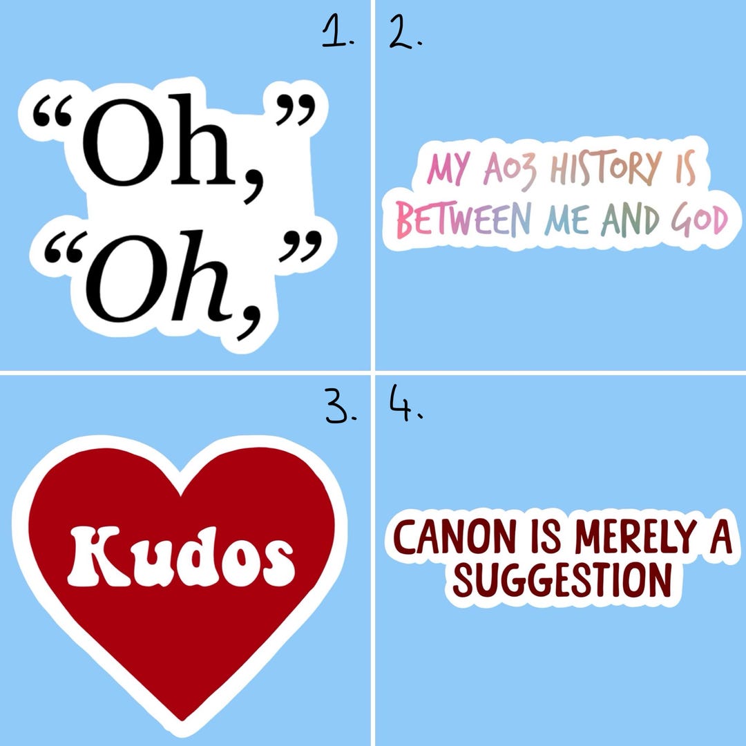 Fanfiction Themed Stickers | Ao3 | Dark Romance | Kudos | Customisable ...