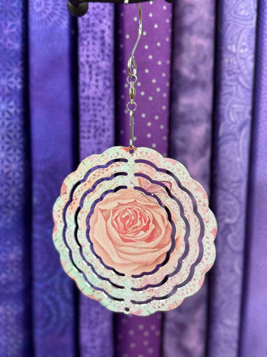 Pink Rose Wind Spinner: Handmade Metal Garden Art | Christmas Host Gift ...