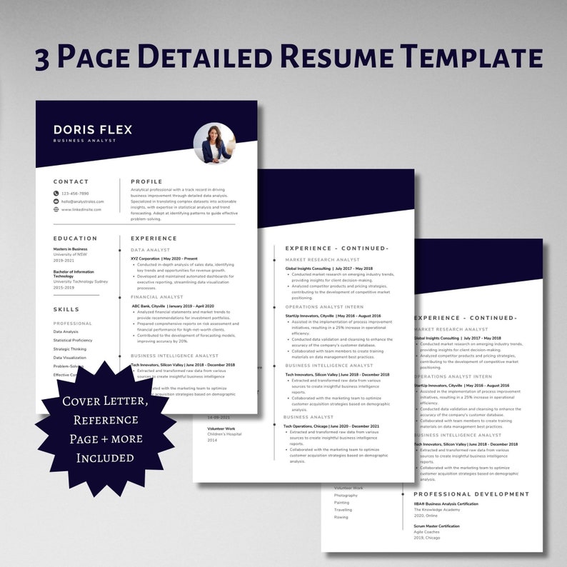 Resume Template Three Page Resume Editable Custom Analyst Resume ...