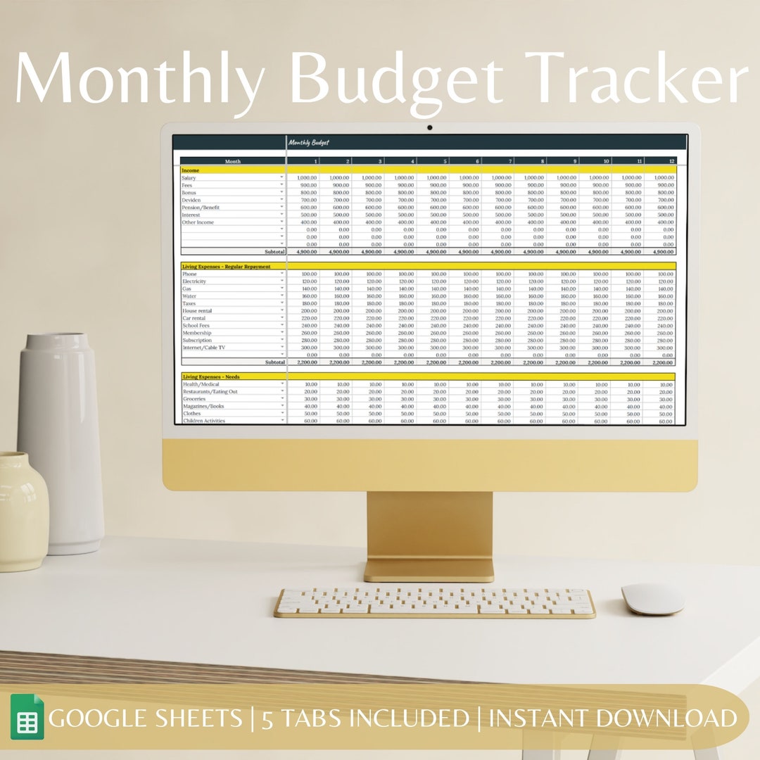 Monthly Budget Spreadsheet Simple Annual Budget Personal Finances Easy ...
