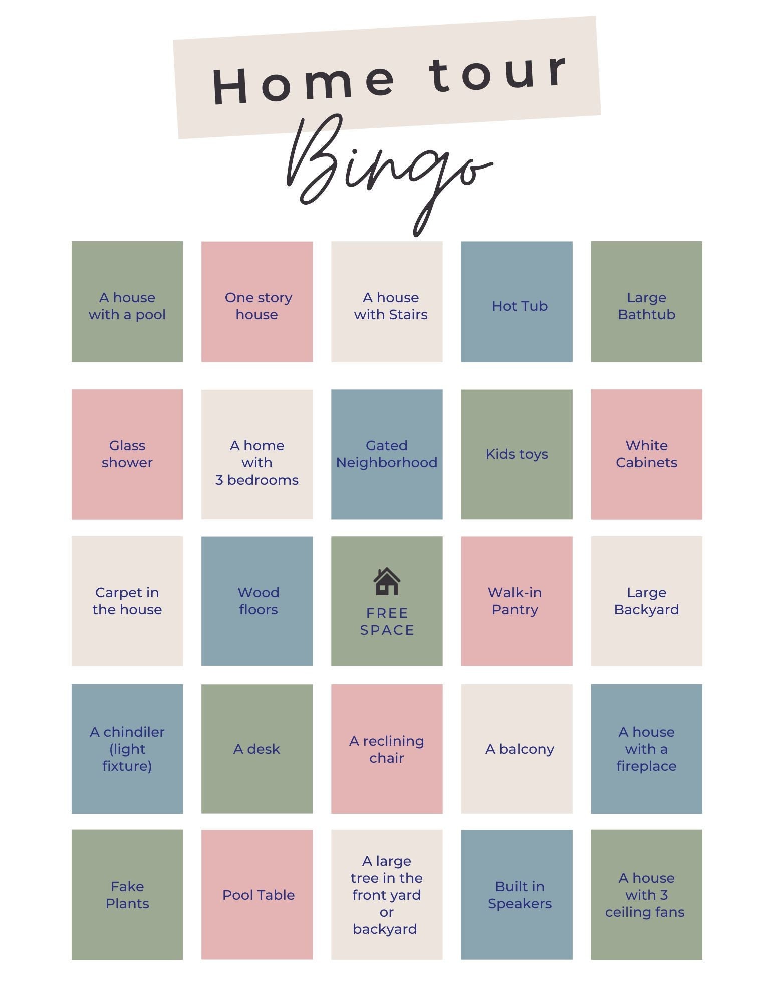 Kids Home Tour BINGO - Etsy