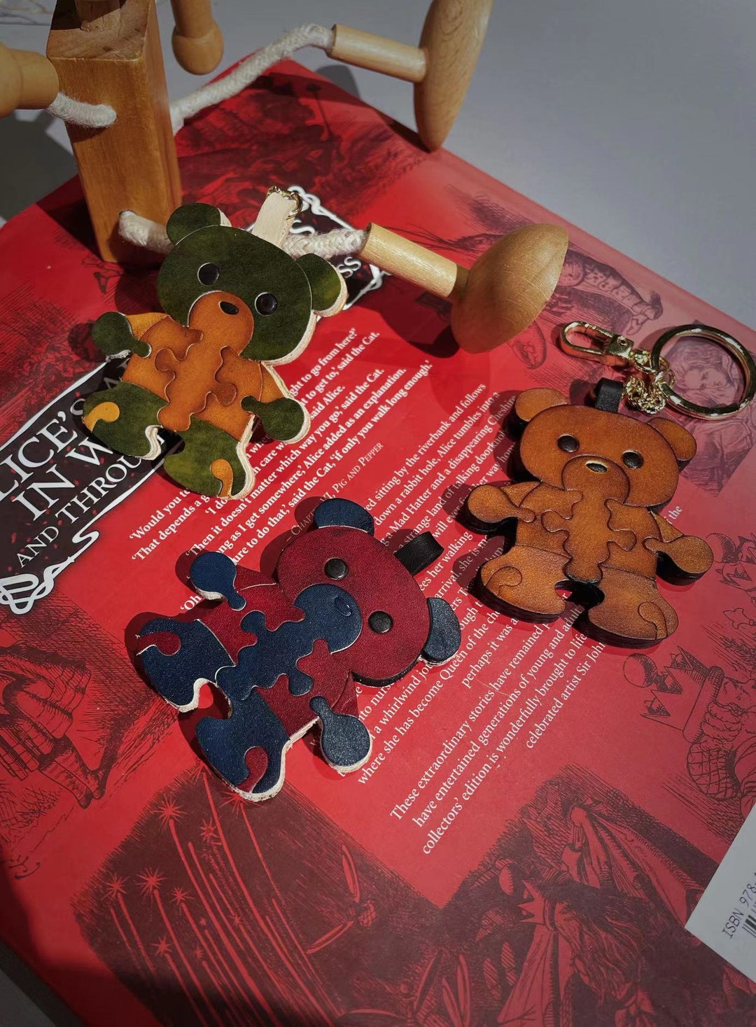 Handmade Bag Charm Cute Leather Bear Keyring Puzzle Bear Accessory - Etsy