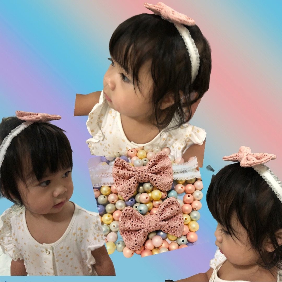 Set of 2 Peach Sweet Flora Lace Bow, Alligator Clip, Lace Headband,lace ...