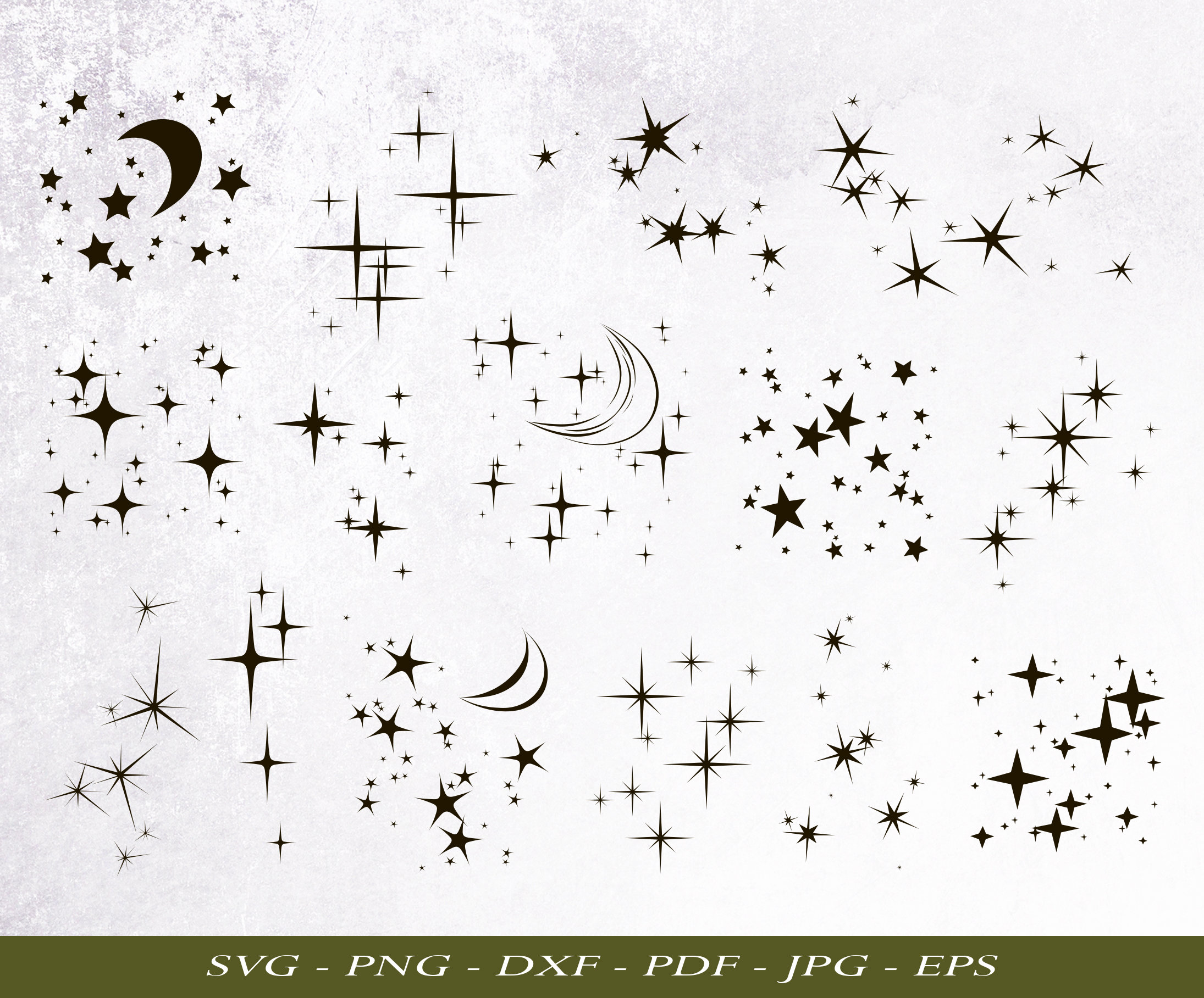 Stars Svg Bundle, Moon Cloud Pattern Laser Cut Cricut Silhouette , Moon ...
