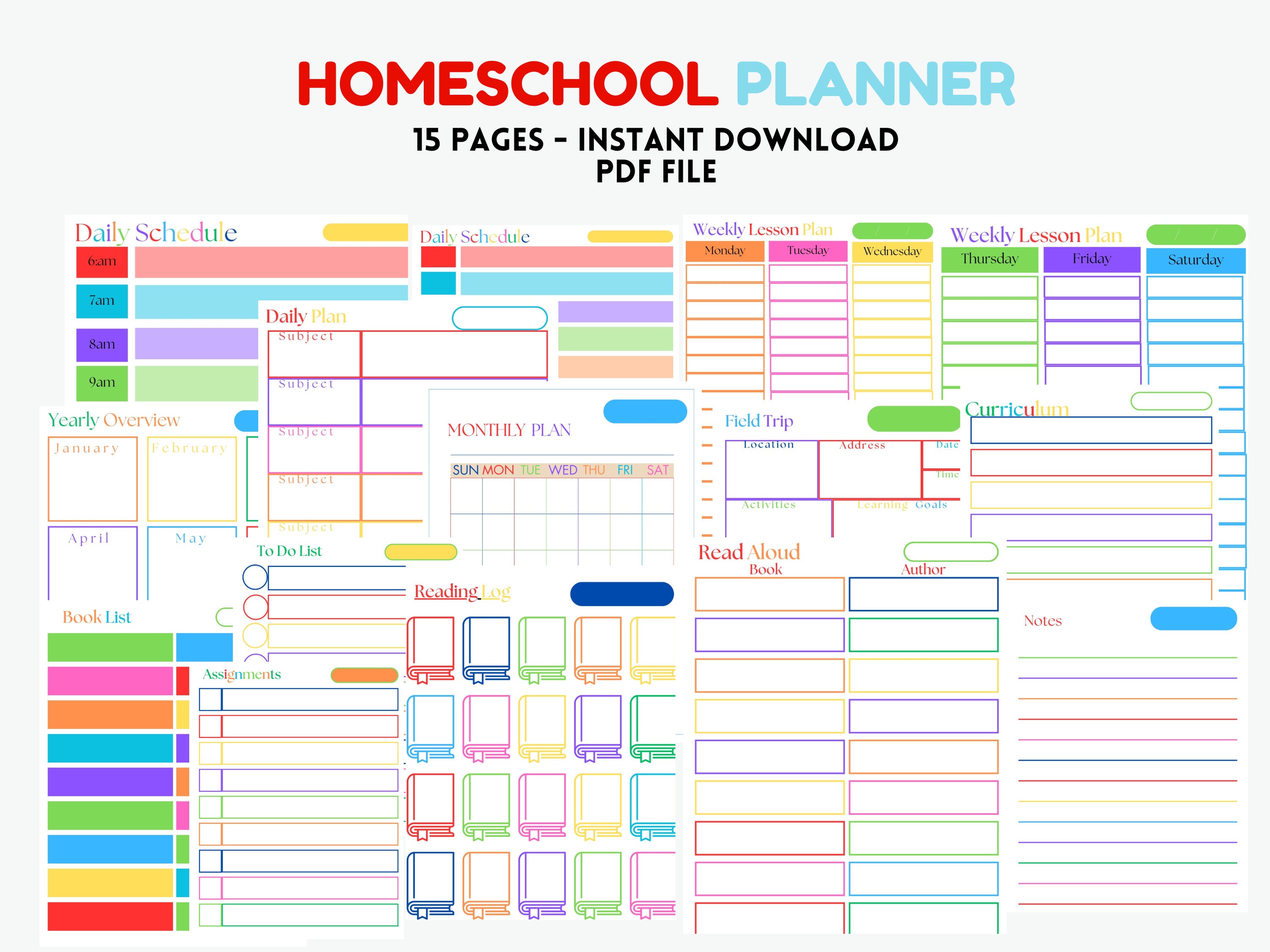 Homeschool Planner- Printable- Lesson Planner-weekly Planner- Monthly ...