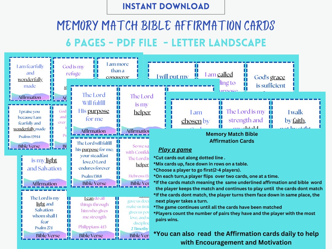 Kids Memory Match Affirmation Cards, Instant Download Printable ...