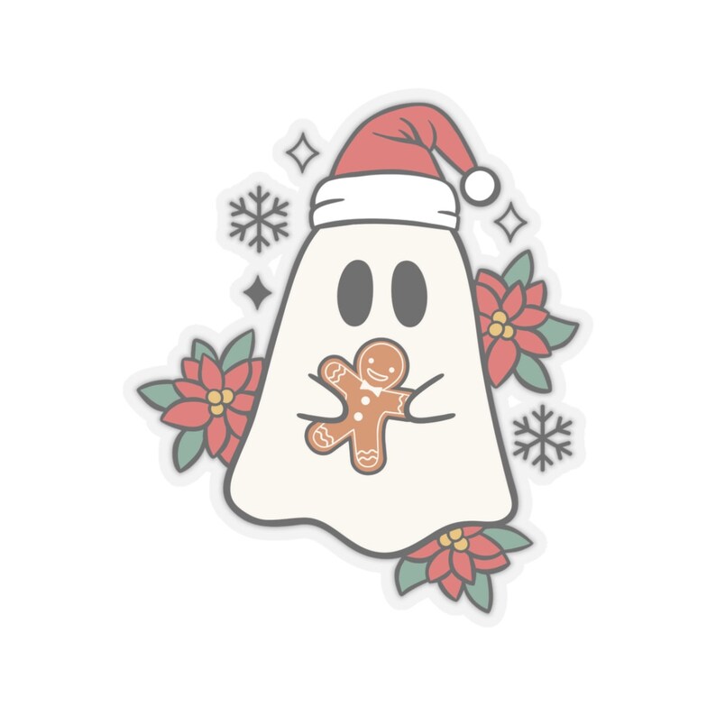 Christmas Ghost With Gingerbread Man Sticker, Christmas Sticker ...