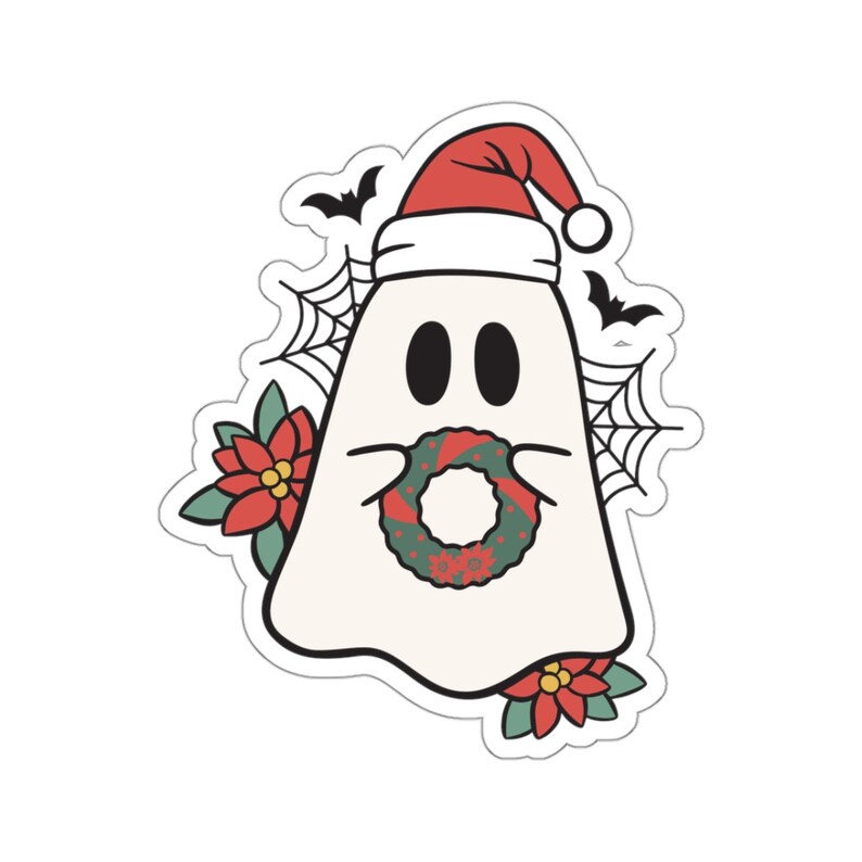 Christmas Ghost With Wreath Sticker, Christmas Sticker, Christmas Ghost ...