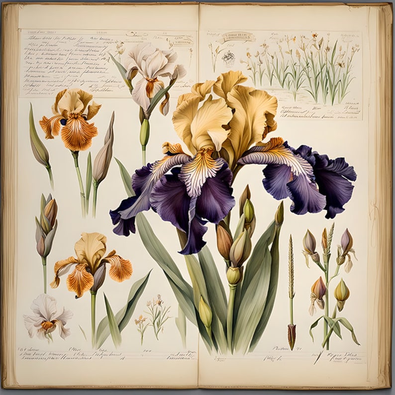 Botanicals: Iris. Digital Downloads for Cards, Puzzles, Wrapping Paper ...