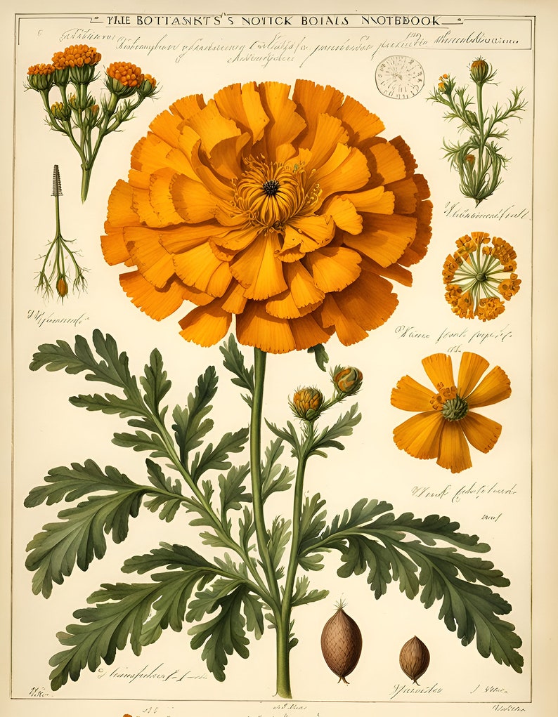 Botanicals: Marigold. Digital Downloads for Cards, Puzzles, Wrapping ...