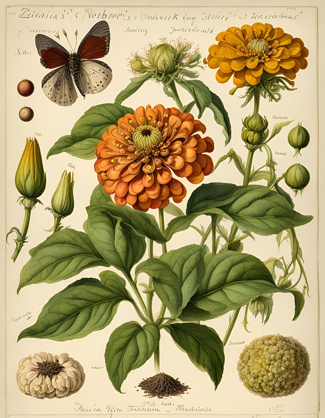 Botanicals: Zinnia. Digital Downloads for Cards, Puzzles, Wrapping ...
