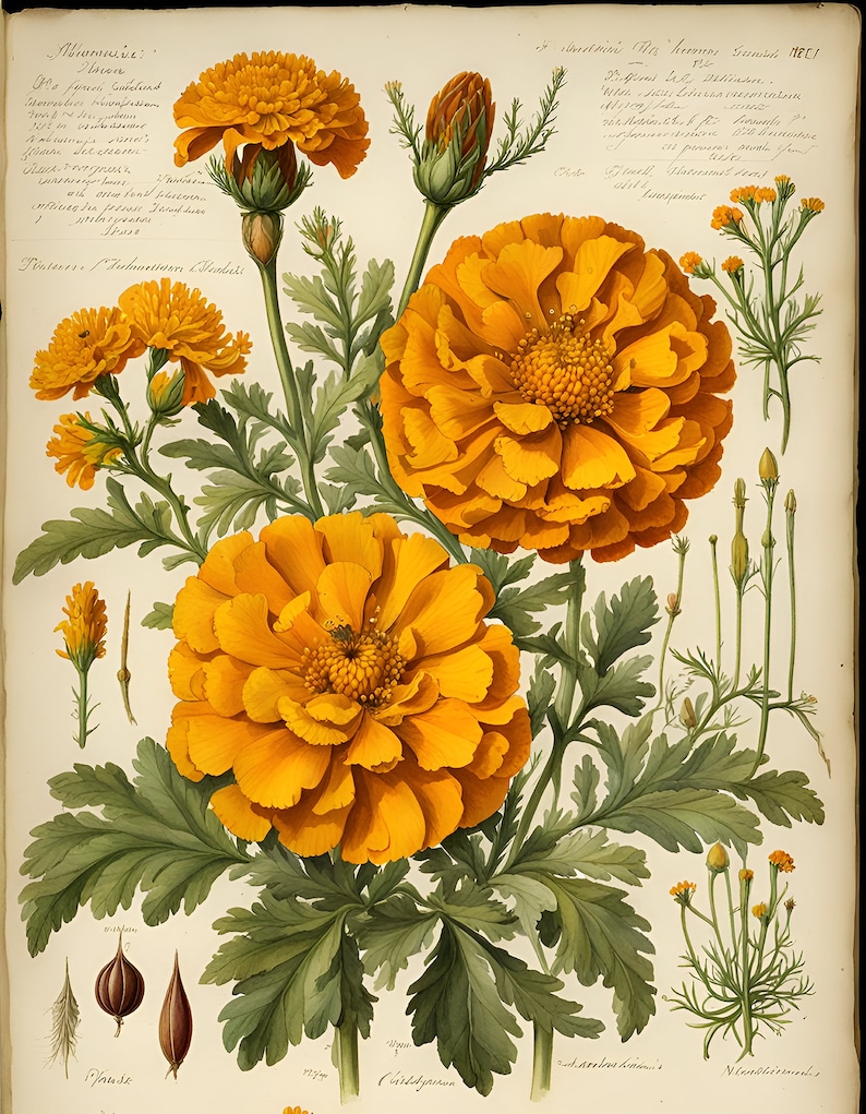 Botanicals: Marigold. Digital Downloads for Cards, Puzzles, Wrapping ...