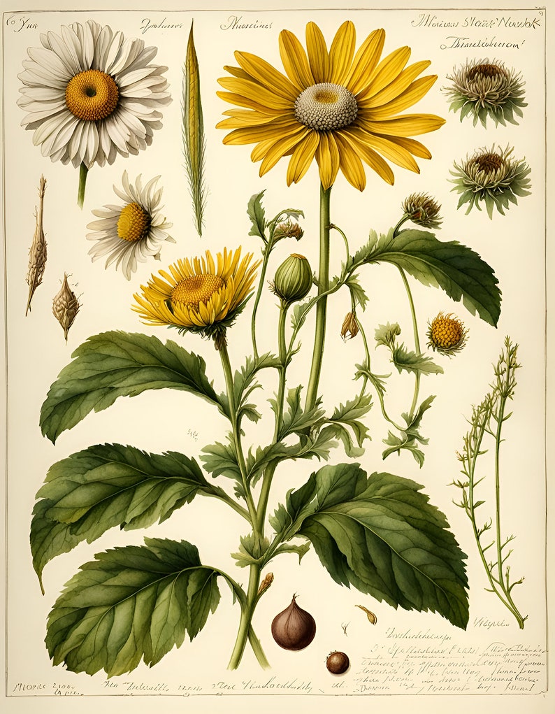 Botanicals: Daisy. Digital Downloads for Cards, Puzzles, Wrapping Paper ...