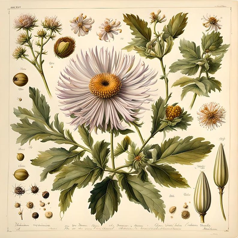 Botanicals: Aster. 10 Digital Downloads for Cards, Puzzles, Wrapping ...