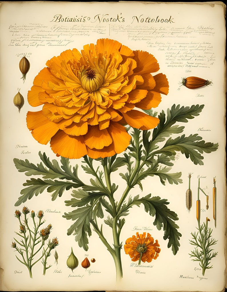 Botanicals: Marigold. Digital Downloads for Cards, Puzzles, Wrapping ...