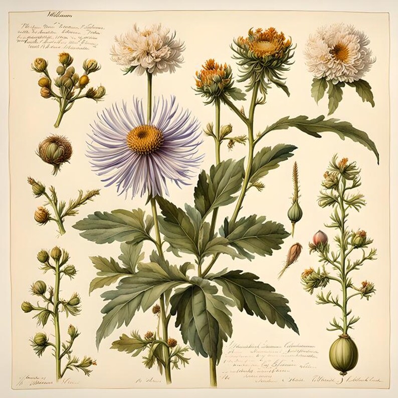 Botanicals: Aster. 10 Digital Downloads for Cards, Puzzles, Wrapping ...