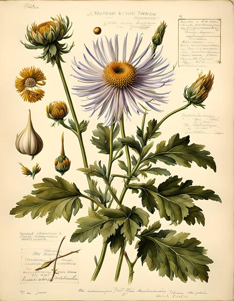 Botanicals: Aster. 10 Digital Downloads for Cards, Puzzles, Wrapping ...