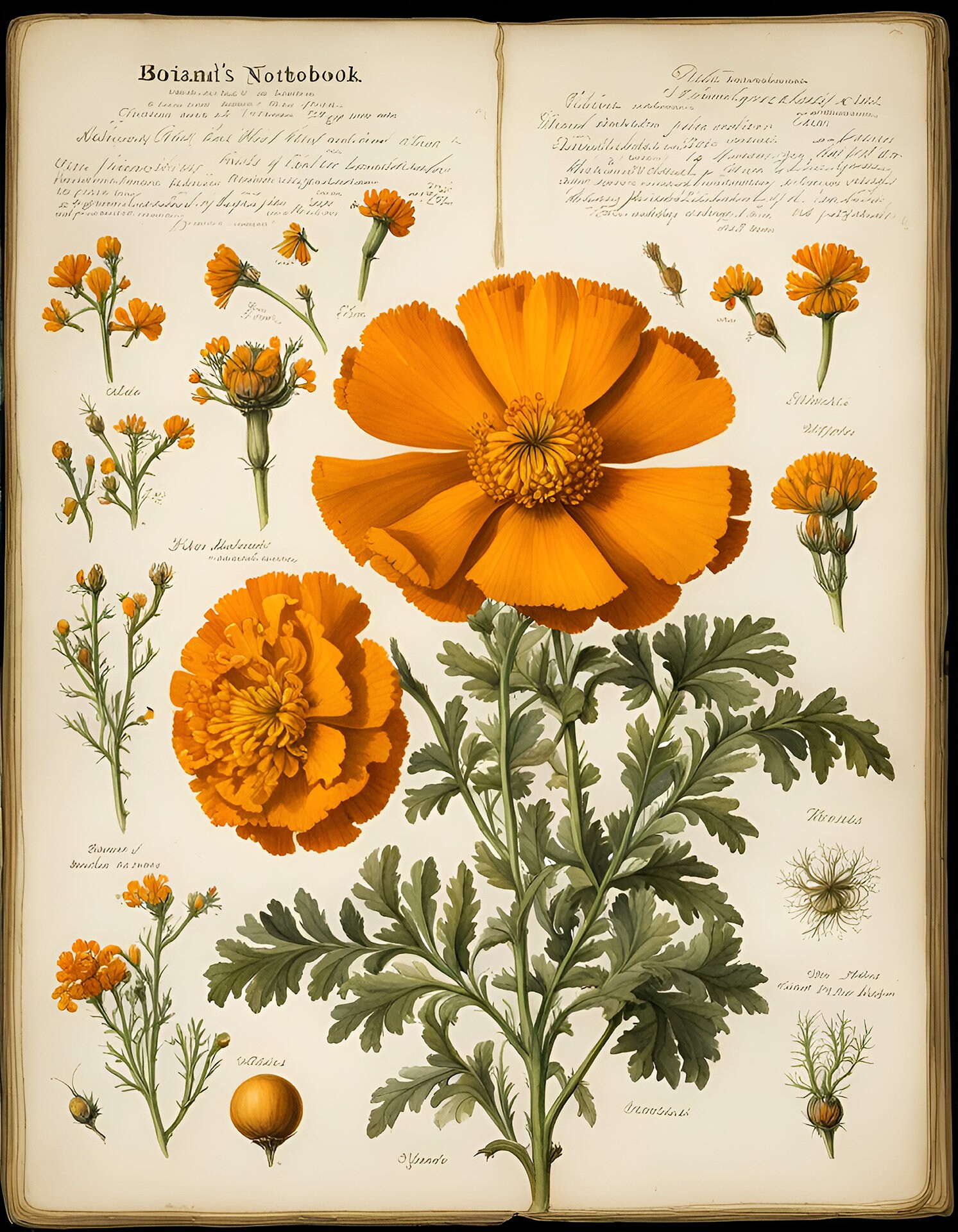 Botanicals: Marigold. Digital Downloads for Cards, Puzzles, Wrapping ...