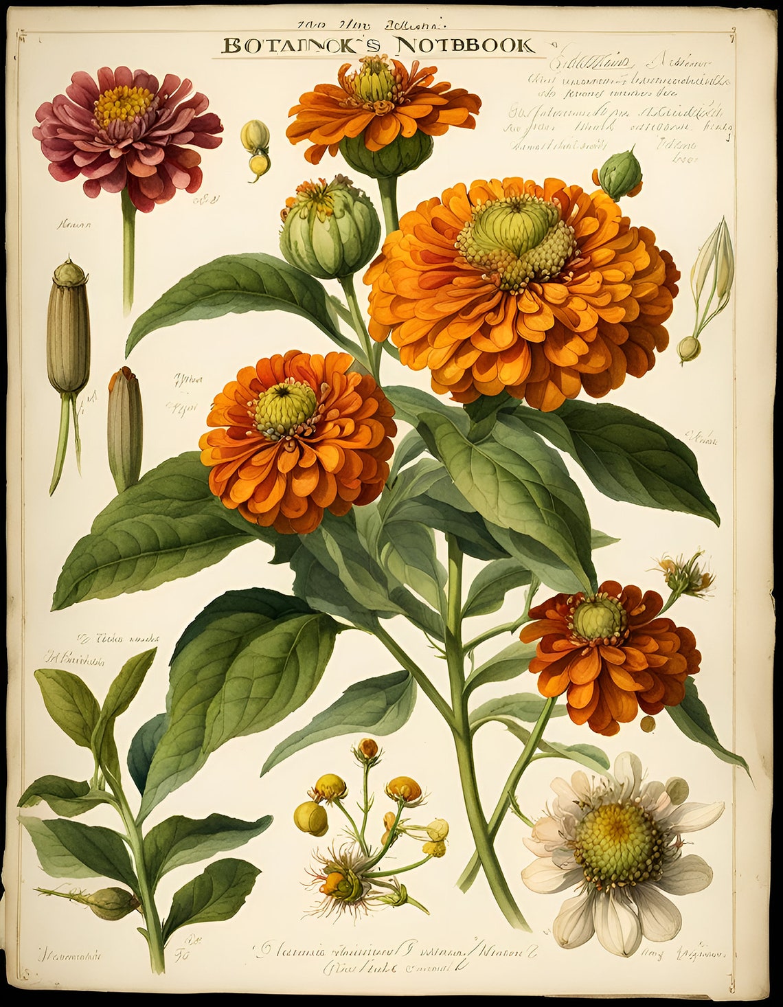 Botanicals: Zinnia. Digital Downloads for Cards, Puzzles, Wrapping ...