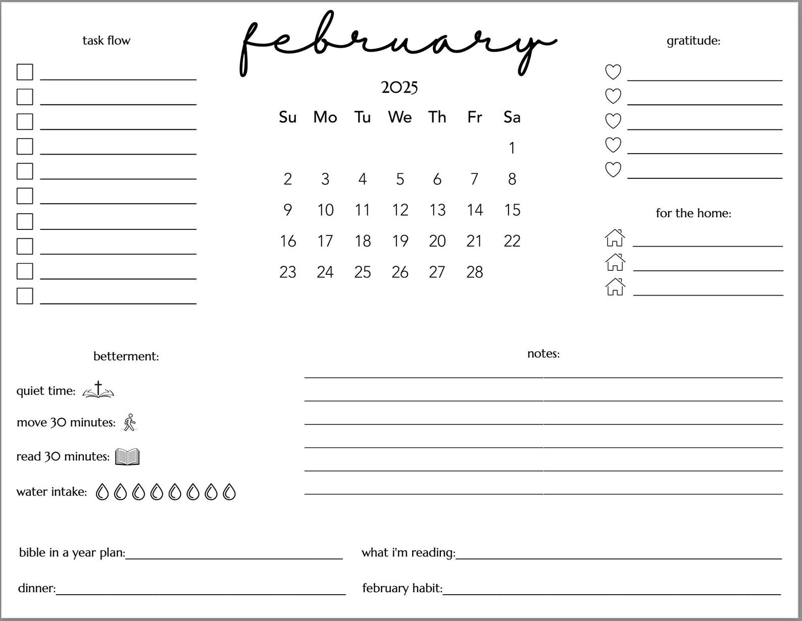 2025 Daily Calendar Printable | Habit Tracker, Gratitude Journal, Home ...