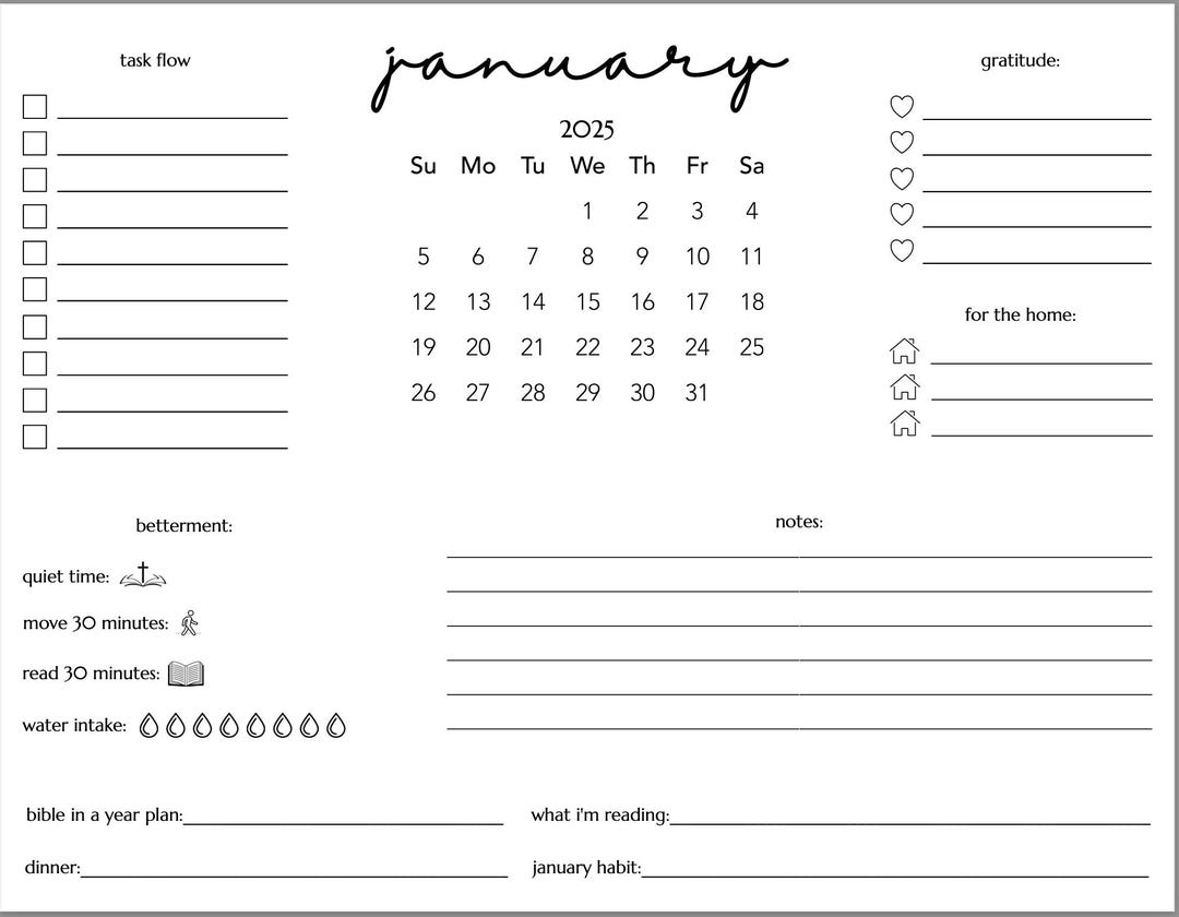 2025 Daily Calendar Printable | Habit Tracker, Gratitude Journal, Home ...