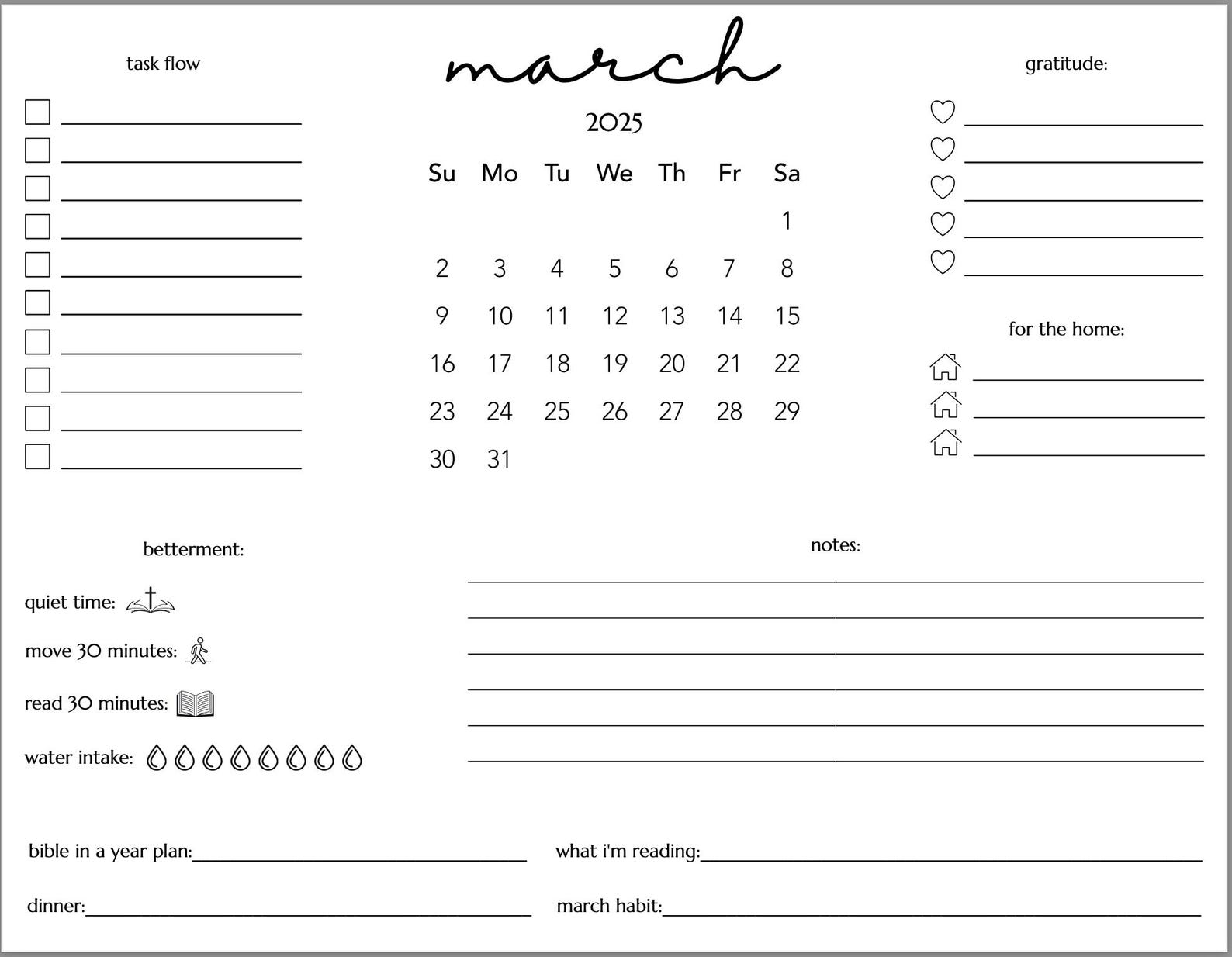 2025 Daily Calendar Printable | Habit Tracker, Gratitude Journal, Home ...