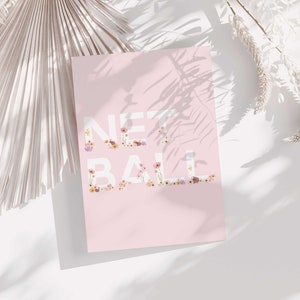 Floral Netball Digital Art Print, Printable Art, Home Decor Gift, Girls ...