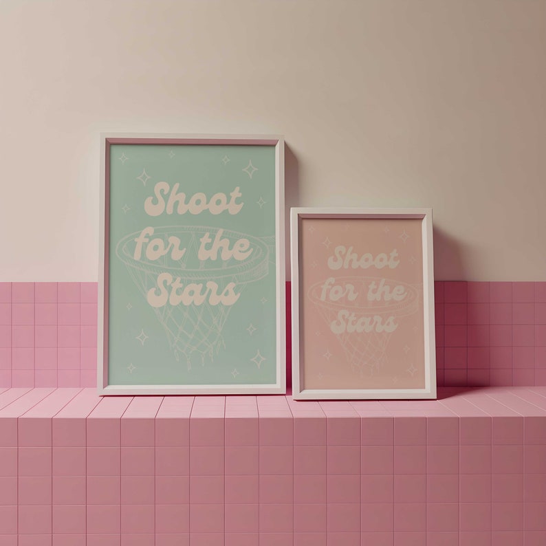 Pink Basketball Netball Shoot for the Stars A3 A4 Download Art Print I ...