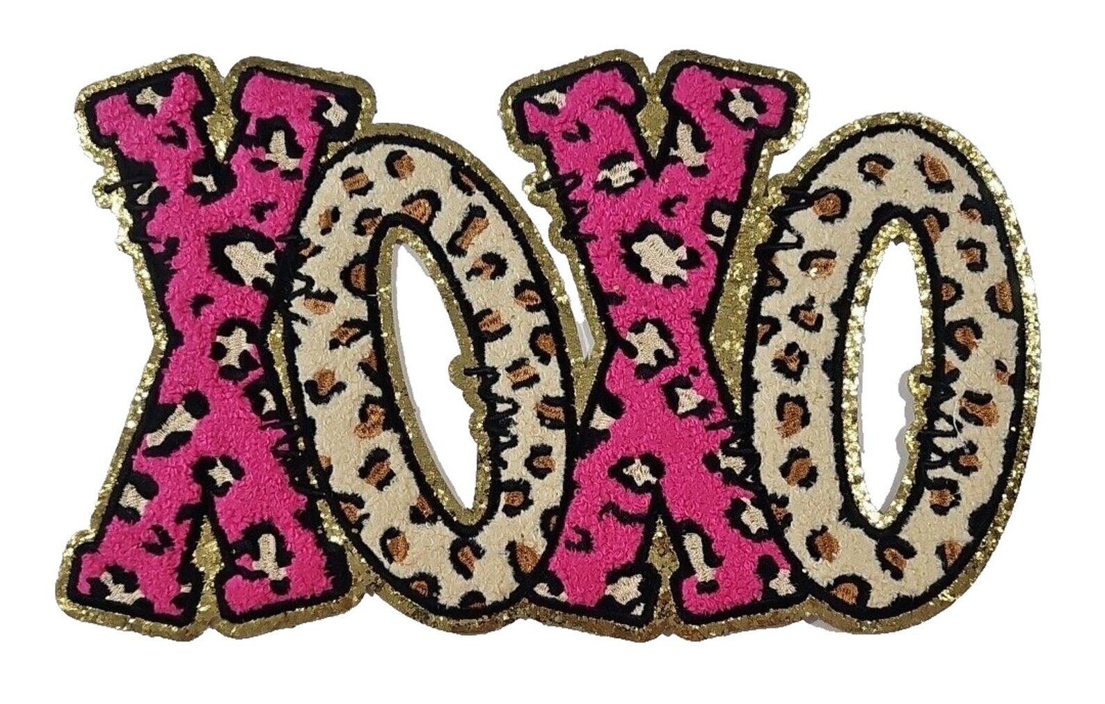 XOXO Pink and Leopard Chenille & Gold Glitter Iron on Patch - Etsy