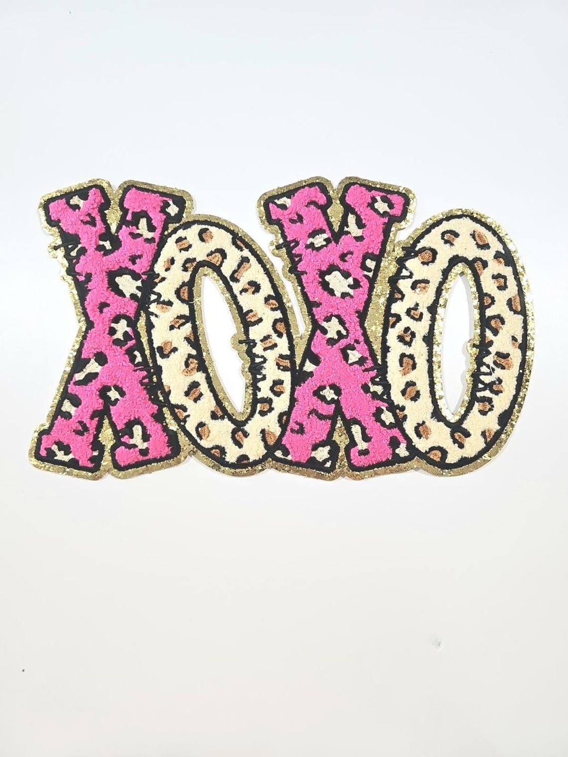 XOXO Pink and Leopard Chenille & Gold Glitter Iron on Patch - Etsy