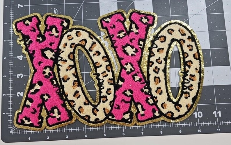 XOXO Pink and Leopard Chenille & Gold Glitter Iron on Patch - Etsy