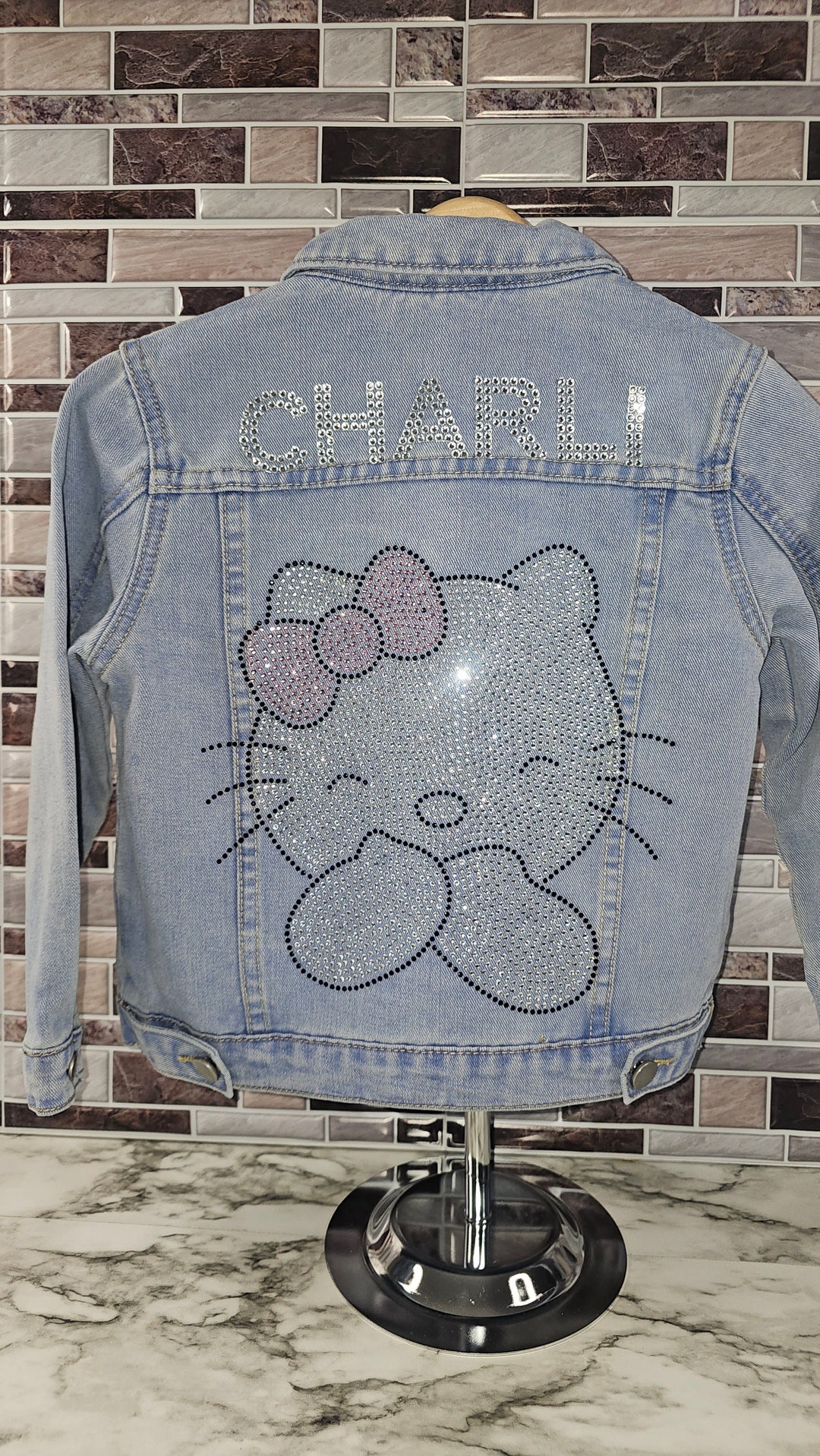 Sparkle and Shine: Custom Hello Kitty Rhinestone Denim Jacket - Etsy