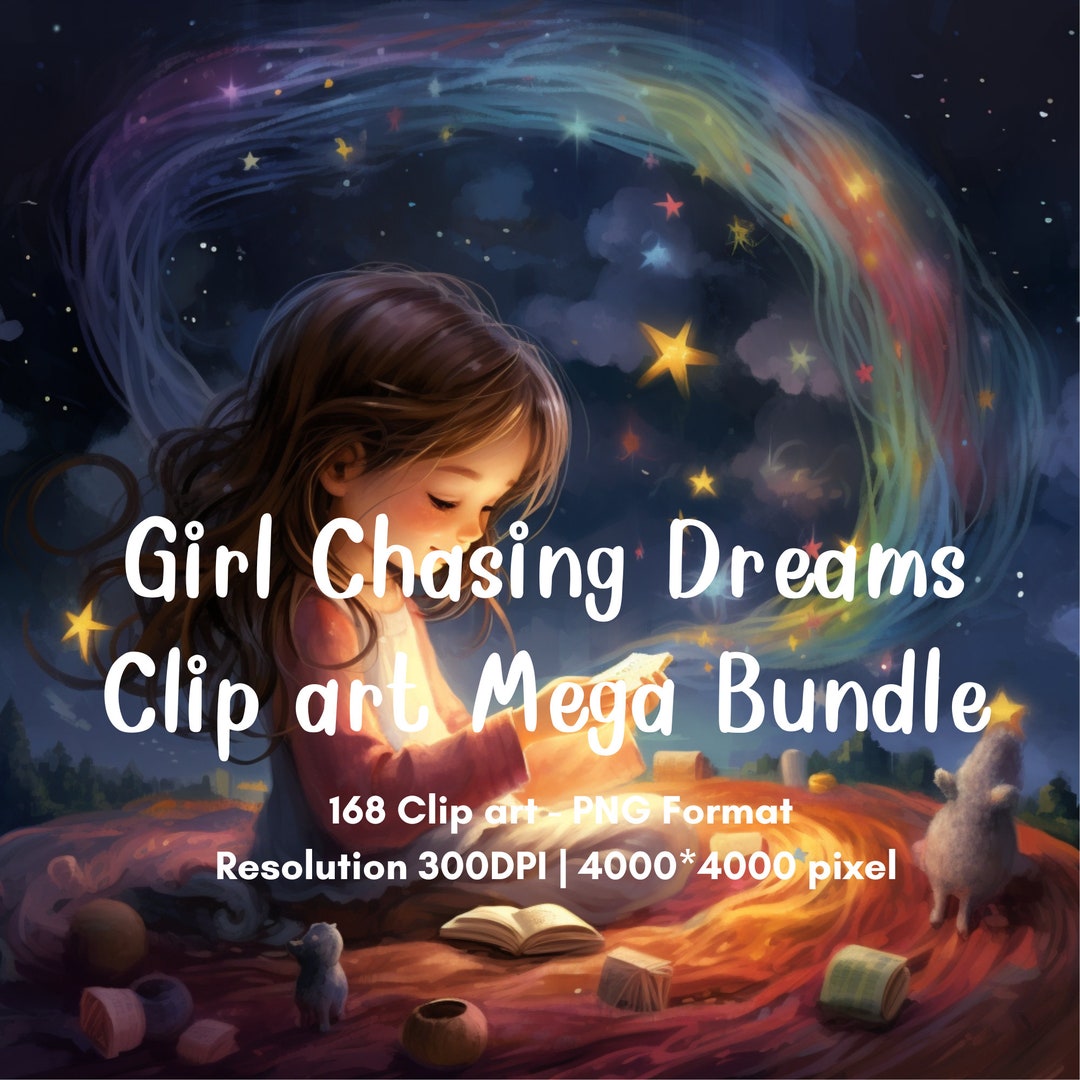 Girl Chasing Dreams Clip Art Mega Bundle - 168 Clip Art PNG | 300 DPI ...