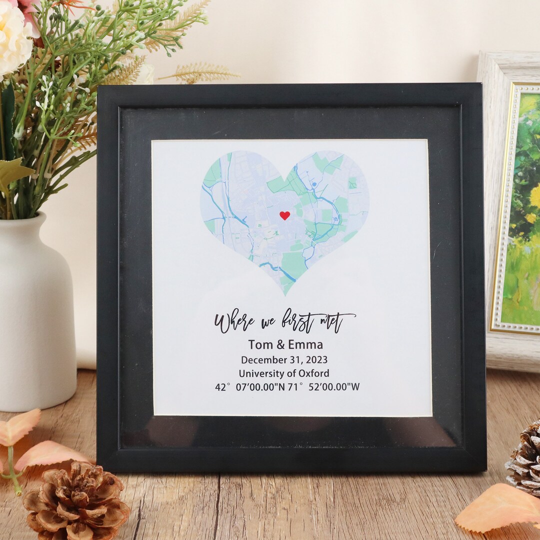 Personalized Map Photo Frame, Custom Map Print, Wedding Gift ...