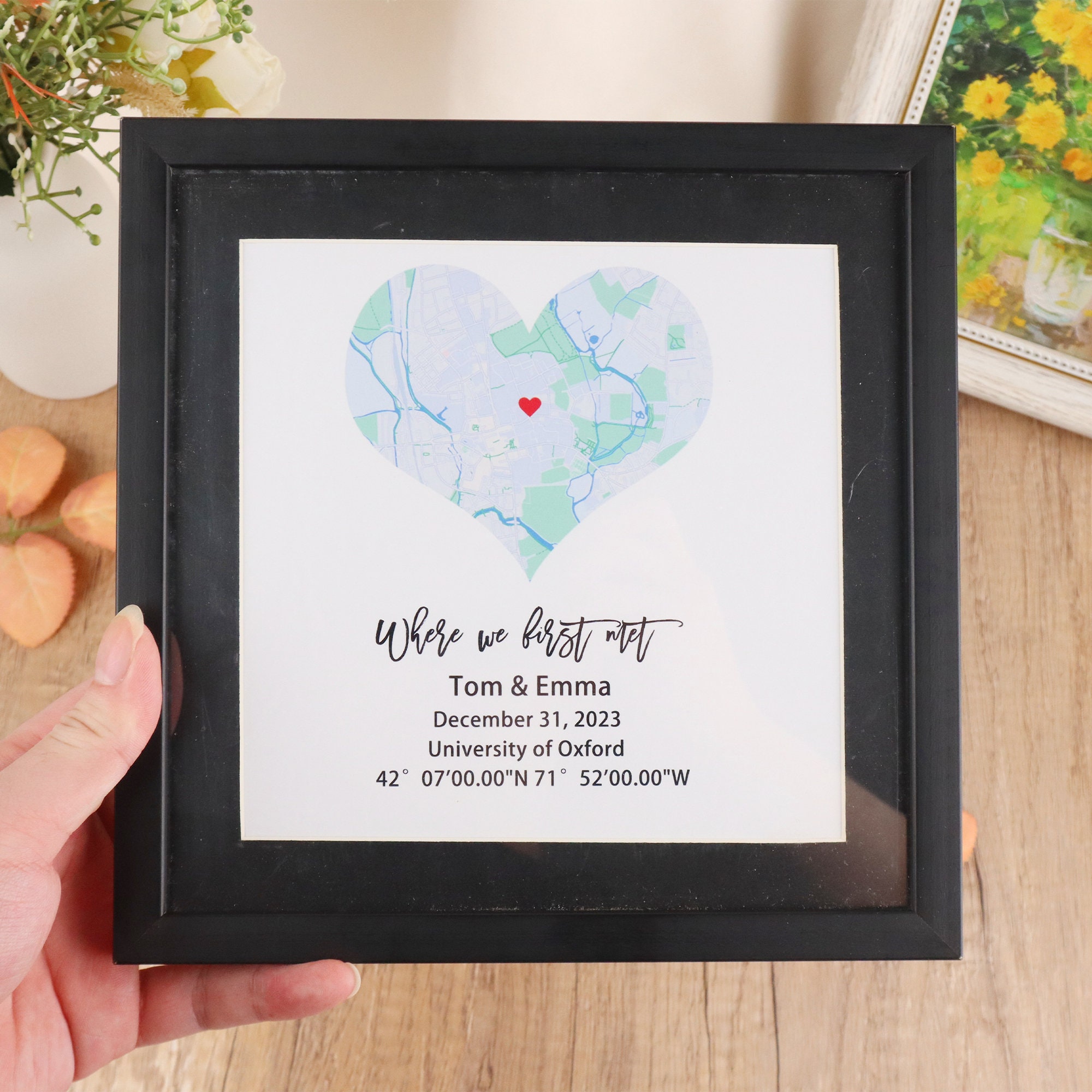 Personalized Map Photo Frame, Custom Map Print, Wedding Gift ...