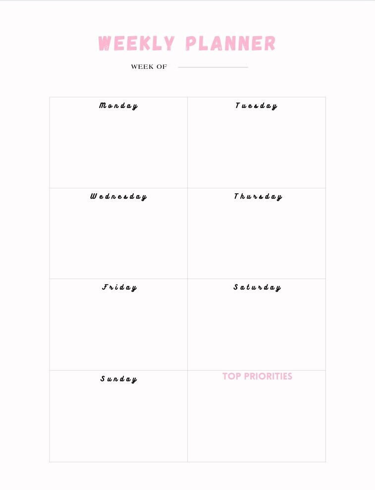 Weekly Planner, Notebook Planner, Plan the Days, Days of the Week - Etsy