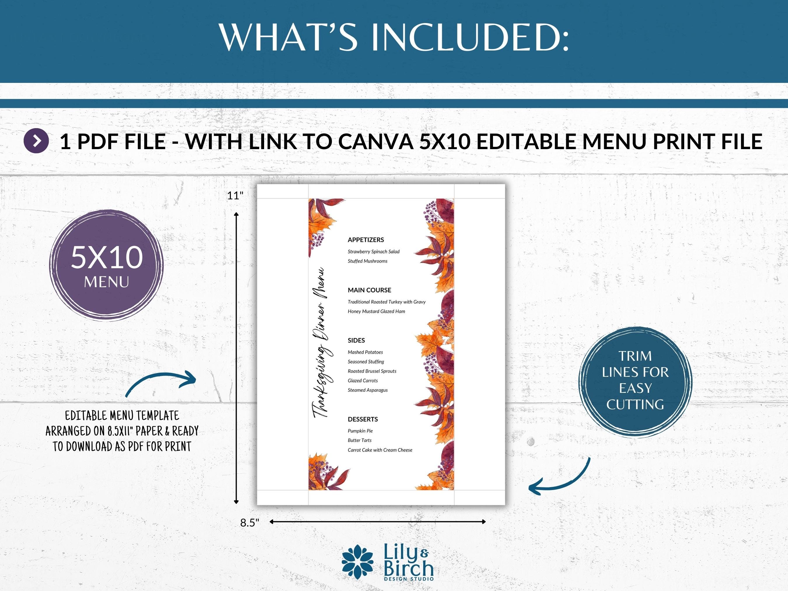 Editable Thanksgiving Dinner Menu Template Printable Instant Download ...
