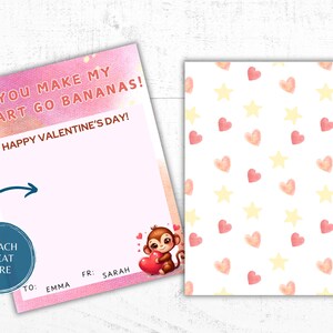 Editable Monkey Classroom Valentine Exchange Cards Printable Kids Cute ...