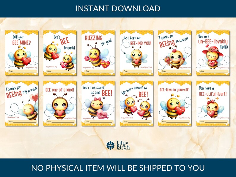 Valentine for Class Mates, Bee Mine Valentines Cards Instant Download ...