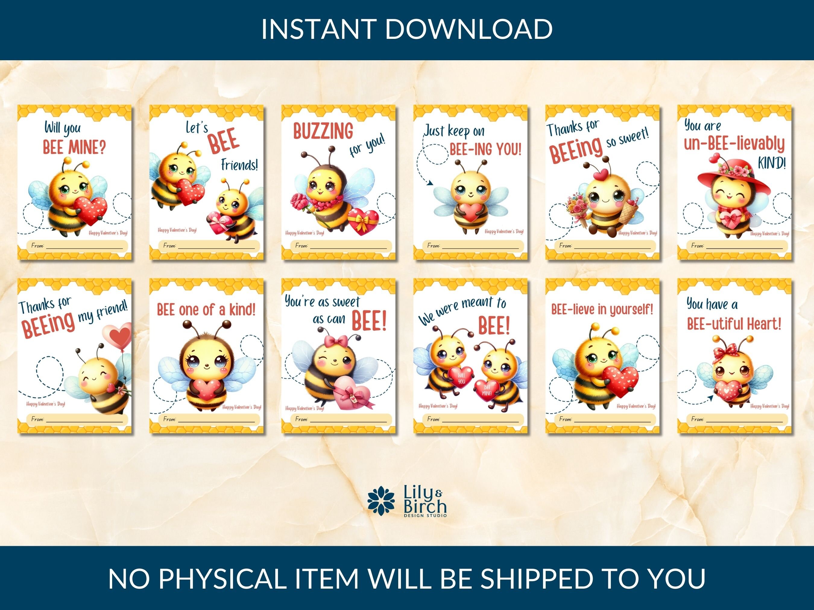Valentine for Class Mates, Bee Mine Valentines Cards Instant Download ...